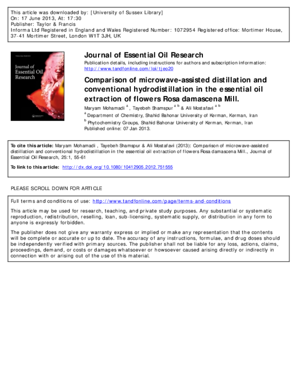 (PDF) Comparison of microwave-assisted distillation and conventional hydrodistillation i