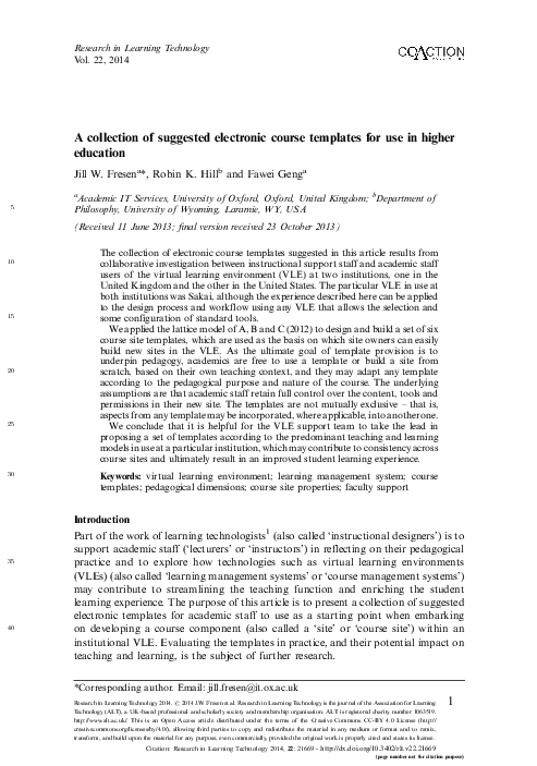 (PDF) A collection of suggested electronic course templates for use in ...