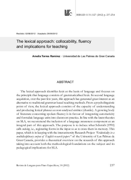 (PDF) The lexical approach: collocability, fluency and implications for ...