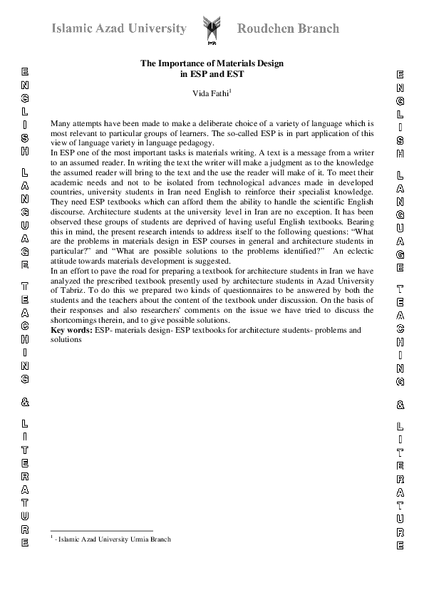 (PDF) The Importance of Materials Design In ESP and EST