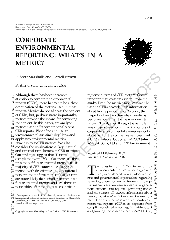 (PDF) Corporate environmental reporting: what's in a metric