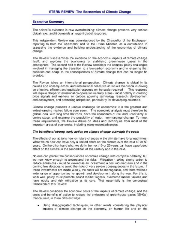 (PDF) STERN REVIEW: The Economics of Climate Change 1 Executive Summary