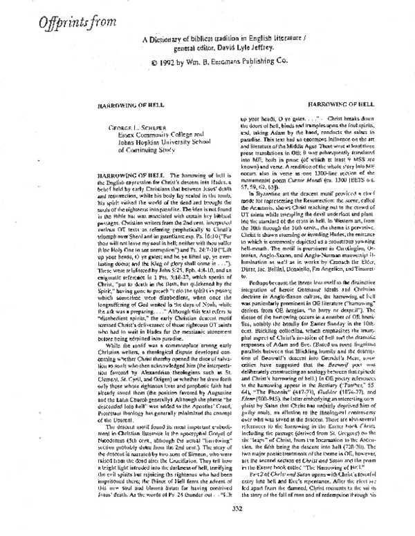 (PDF) Harrowing of Hell -- from Dictionary of Biblical Tradition in ...