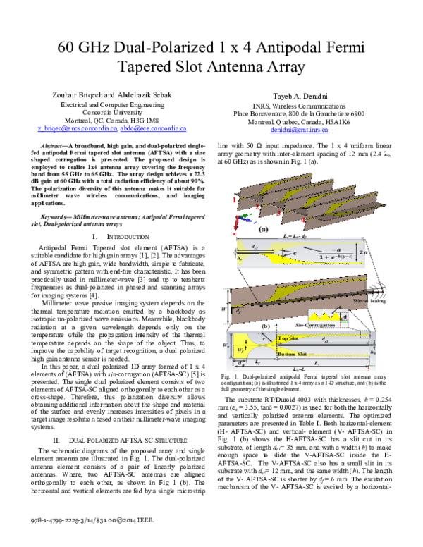 (PDF) 60 GHz Dual-Polarized 1 x 4 Antipodal Fermi Tapered Slot Antenna Array