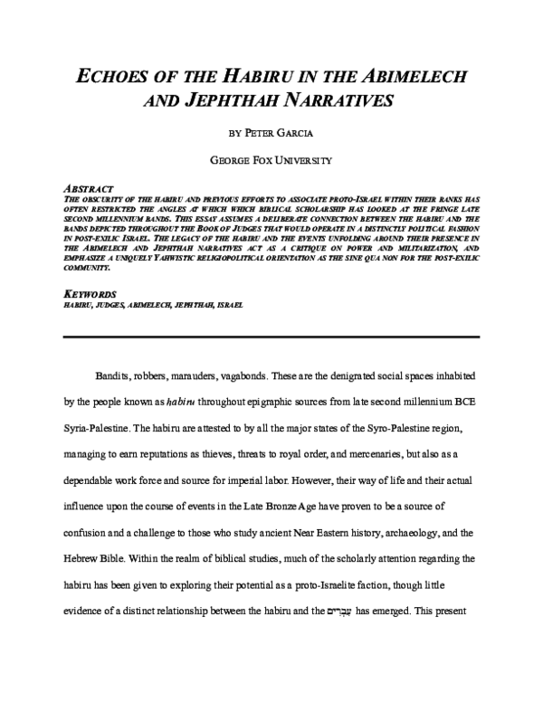 (PDF) Echoes of the Habiru in the Abimelech and Jephthah Narratives