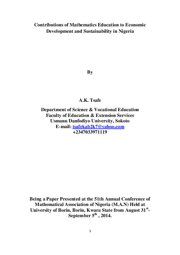 (PDF) Contributions of Mathematics Education to Economic Development ...