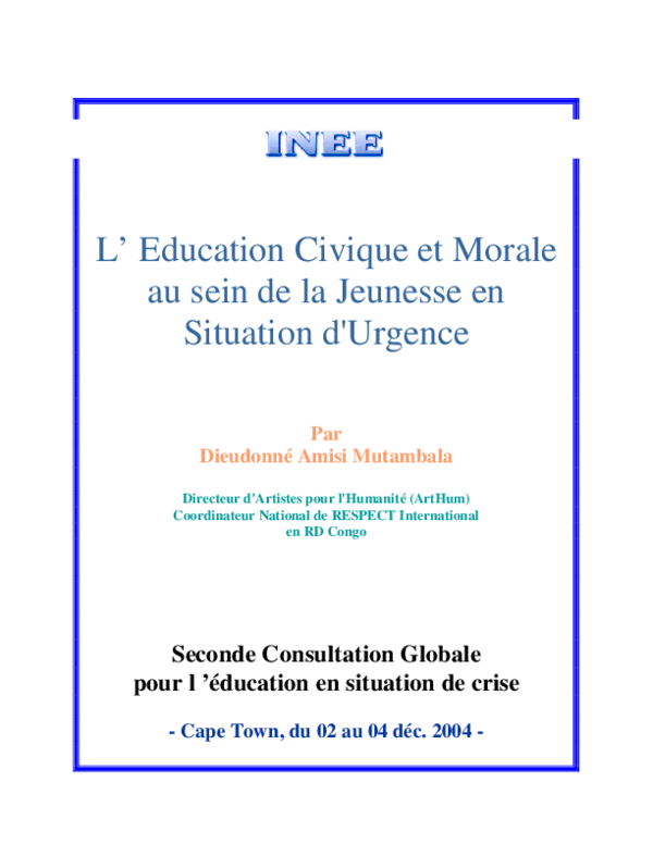 (PDF) L' Education Civique et Morale au sein de la Jeunesse en Situation d' Urgence L'EDUCATION ...