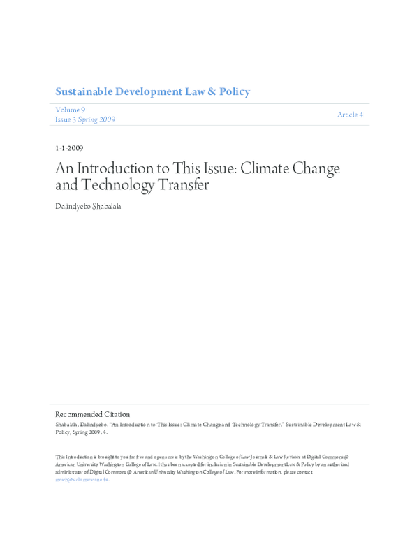 (PDF) An Introduction to This Issue: Climate Change and Technology Transfer