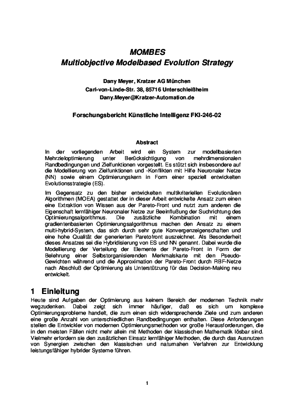 (PDF) MOMBES Multiobjective Modelbased Evolution Strategy