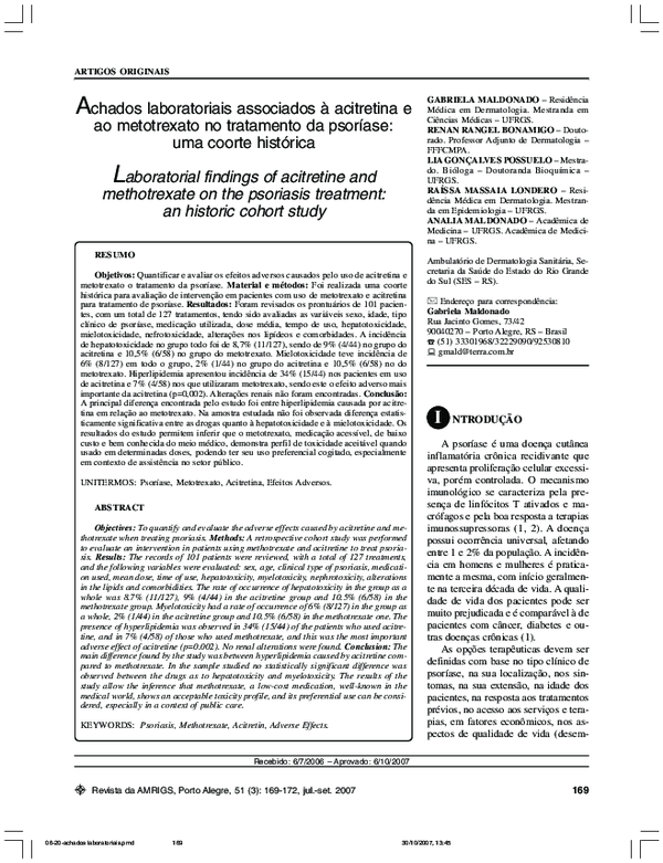 (PDF) Achados laboratoriais associados à acitretina e ao metotrexato no ...