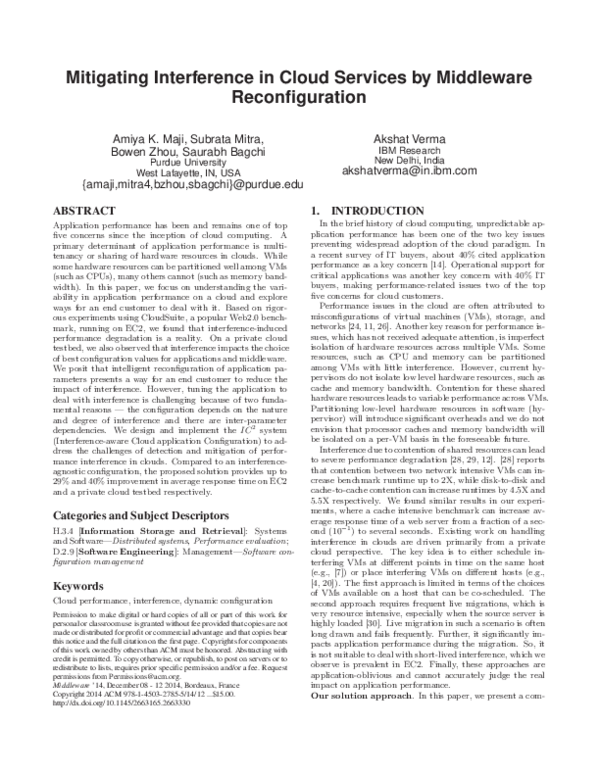 (PDF) Mitigating Interference in Cloud Services by Middleware Reconfiguration