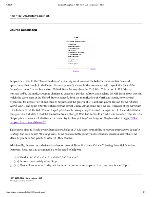 (PDF) History 1153: United States History, 1865-Present