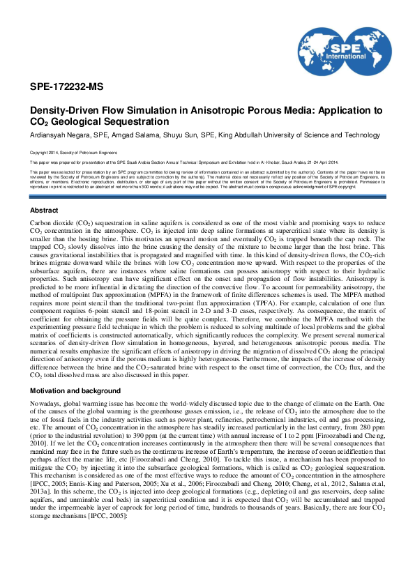 (PDF) Simulation of Coupled Processes of Flow, Transport, and Storage of CO2 in Saline Aquifers ...
