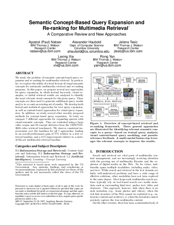 (PDF) Semantic concept-based query expansion and re-ranking for multimedia retrieval
