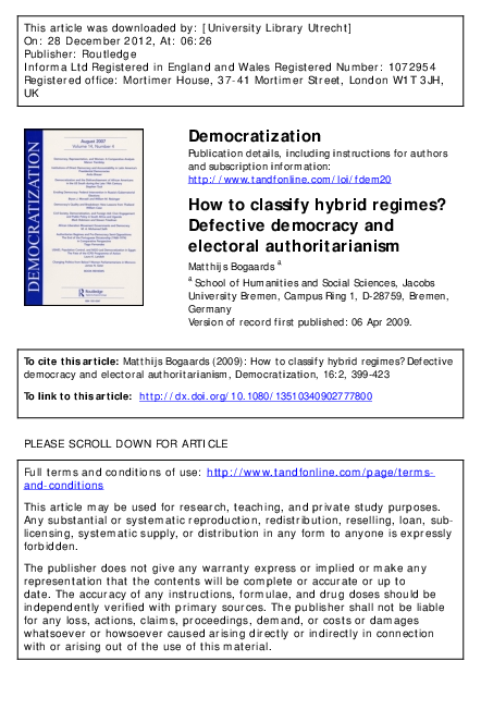 (PDF) How to classify hybrid regimes? Defective democracy and electoral ...
