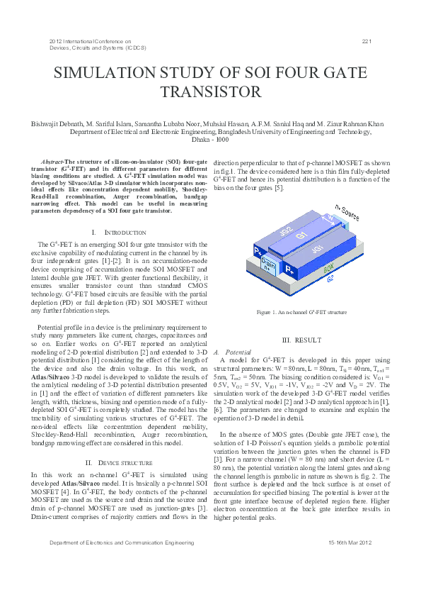 (PDF) Simulation study of SOI four gate transistor