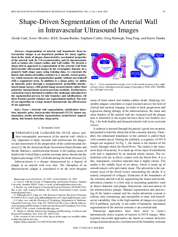Pdf Shape Driven Segmentation Of The Arterial Wall In Intravascular Ultrasound Images Tong