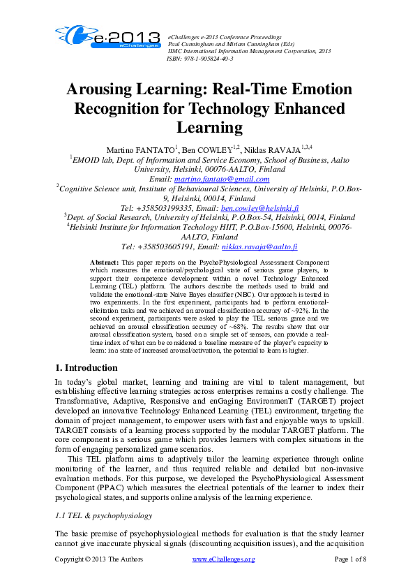 (PDF) Arousing learning: a psychophysiological classifier for real-time emotion recognition in ...