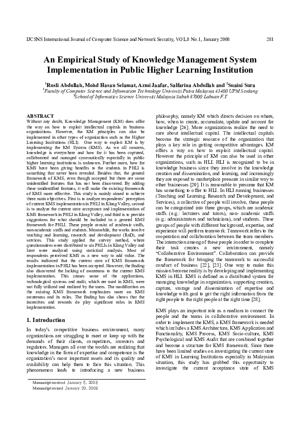 (PDF) An Empirical Study of Knowledge Management System Implementation ...