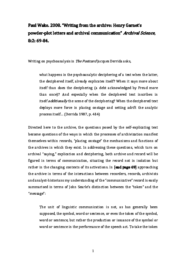 (DOC) Writing from the archive: Henry Garnet's powder-plot letters and ...