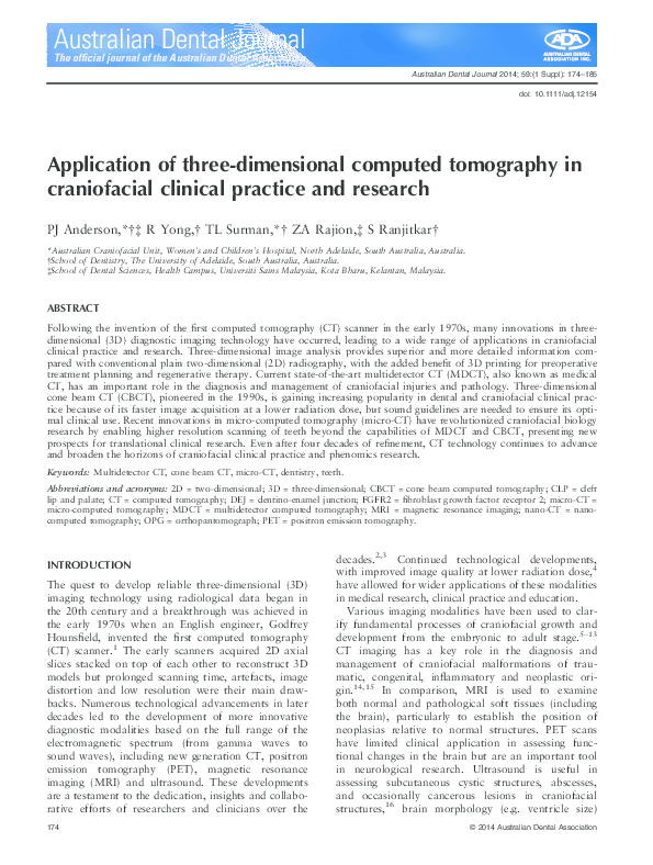 (PDF) Application of three-dimensional computed tomography in craniofacial clinical practice and ...