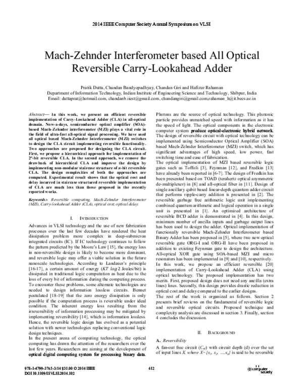 (PDF) Mach-Zehnder Interferometer based All Optical Reversible Carry-Lookahead Adder