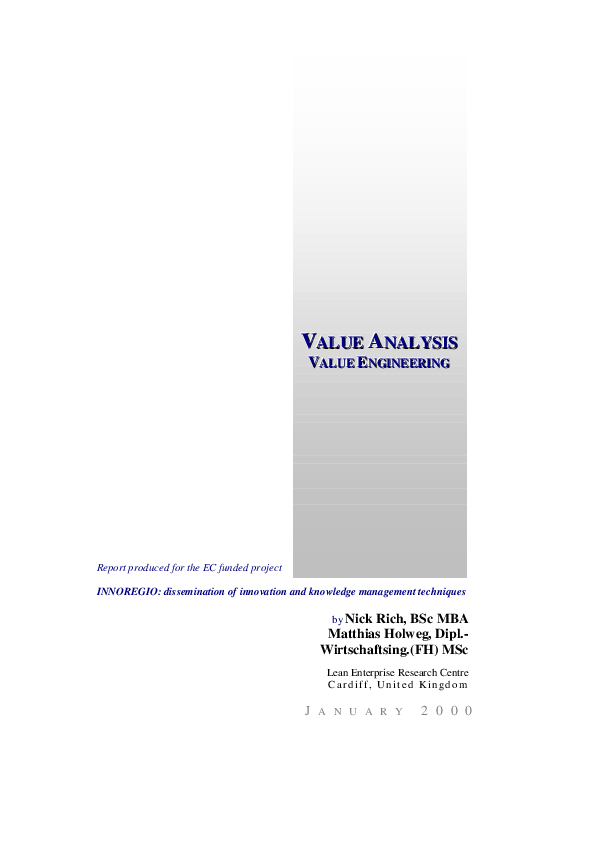 (PDF) VALUE ANALYSIS, VALUE ENGINEERING