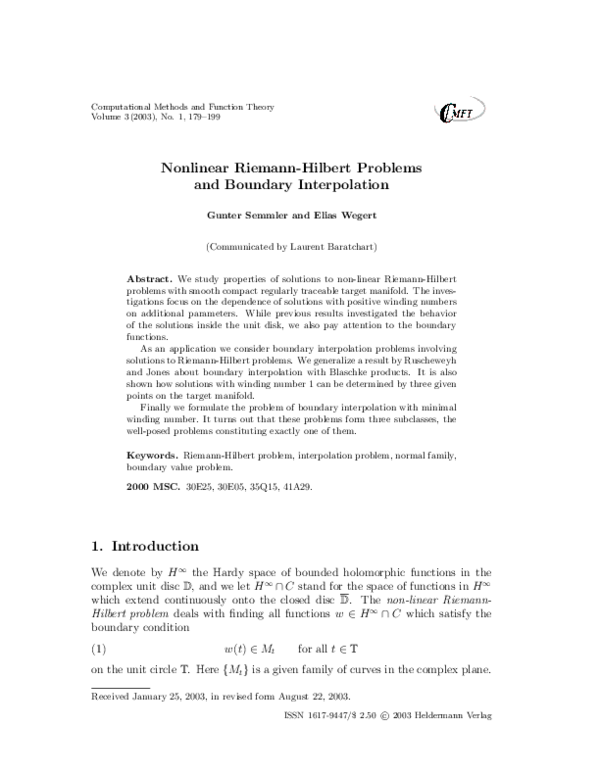 Pdf Nonlinear Riemann Hilbert Problems And Boundary Interpolation