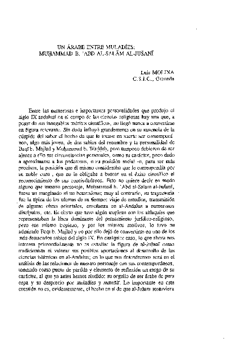 (PDF) Un árabe entre muladíes: Muhammad b. `Abd al-Salam al-Jusani