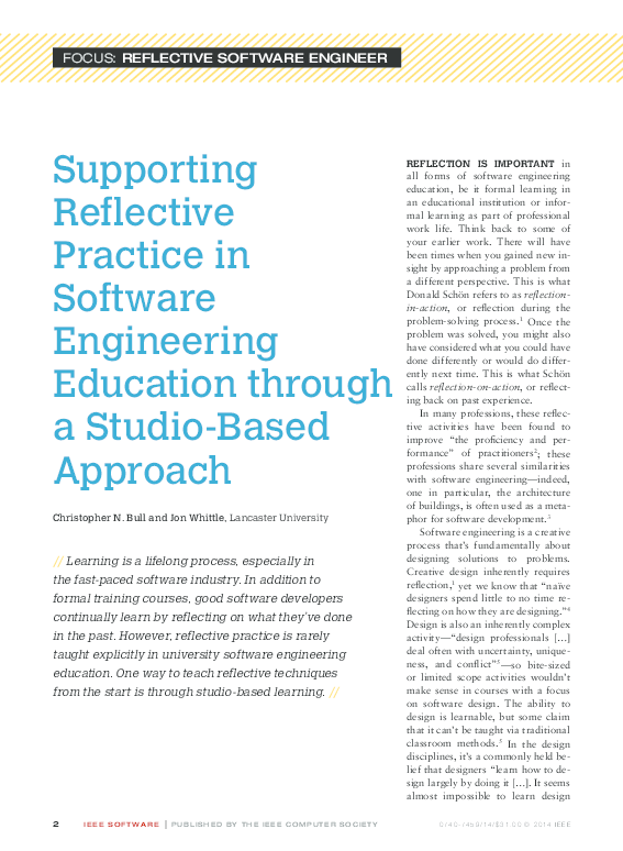 (PDF) Supporting Reflective Practice in Software Engineering Education through a Studio-Based ...