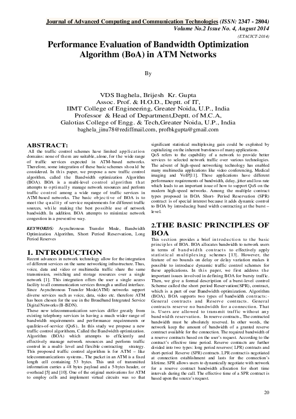 Pdf Performance Evaluation Of Bandwidth Optimization Algorithm Boa In Atm Network