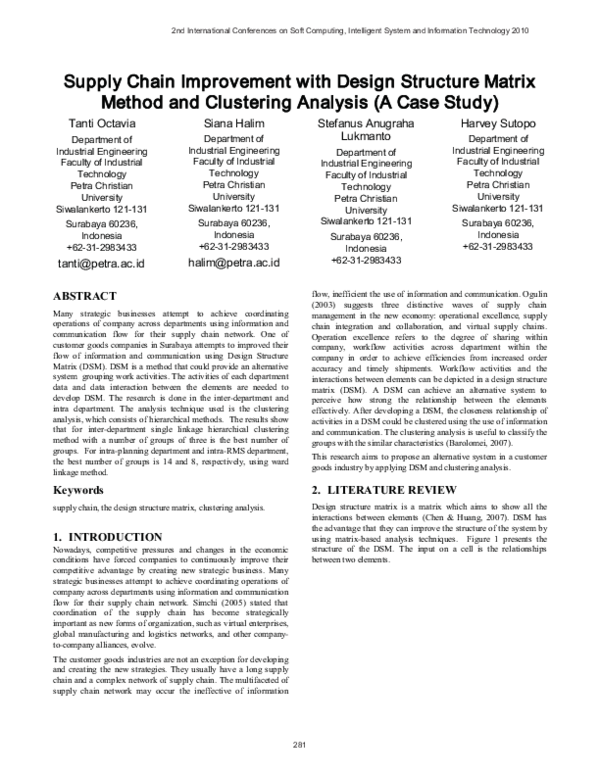 (PDF) Supply Chain Improvement with Design Structure Matrix Method and Clustering Analysis (A ...