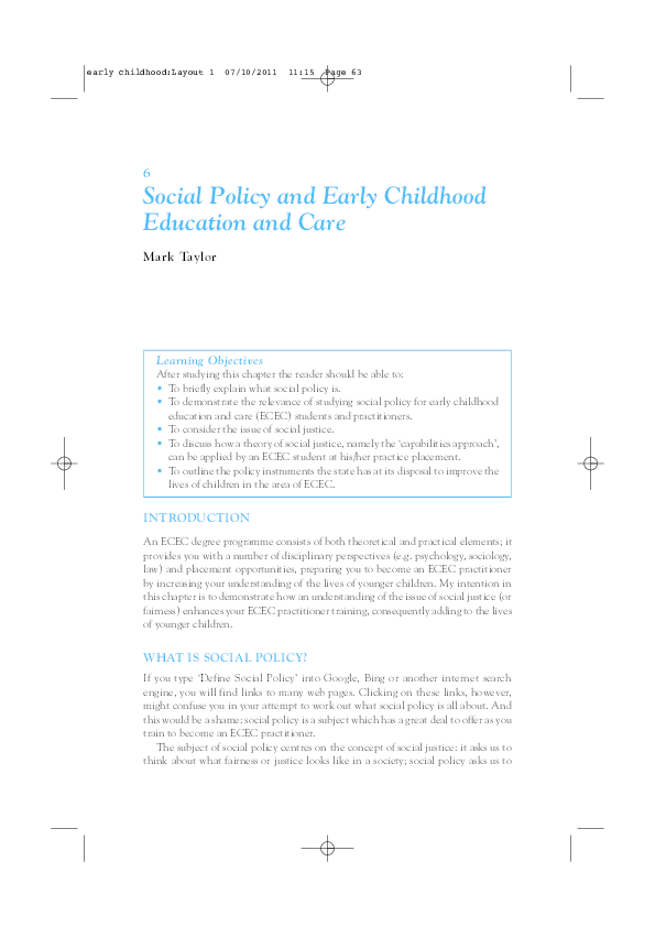 (PDF) Social Policy and Early Childhood Education & Care (2012)