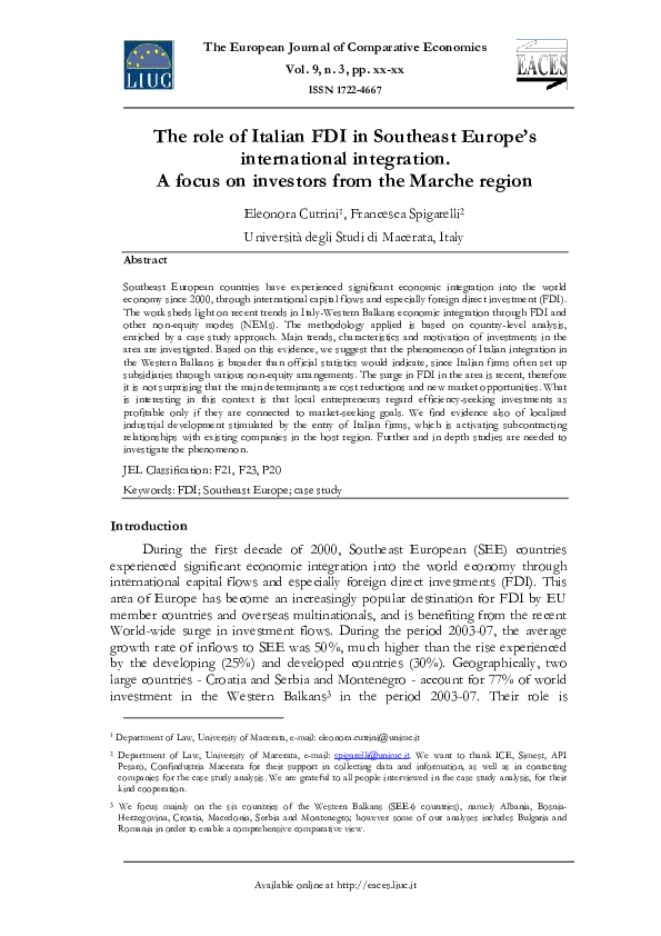 (PDF) The role of Italian FDI in Southeast Europe’s international ...