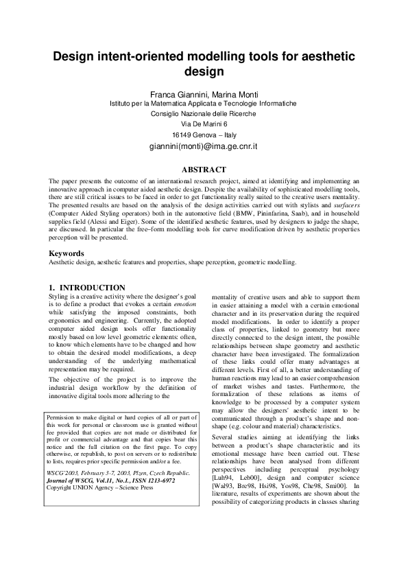 (PDF) Design Intent-Oriented Modelling Tools for Aesthetic Design