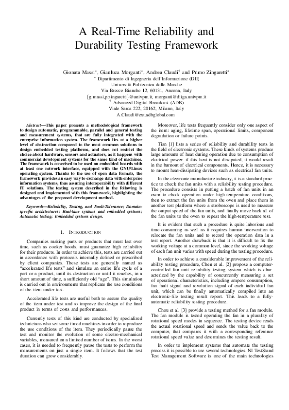 (PDF) A Real-Time Reliability and Durability Testing Framework