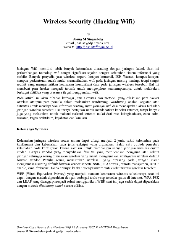 (PDF) Wireless Security (Hacking Wifi