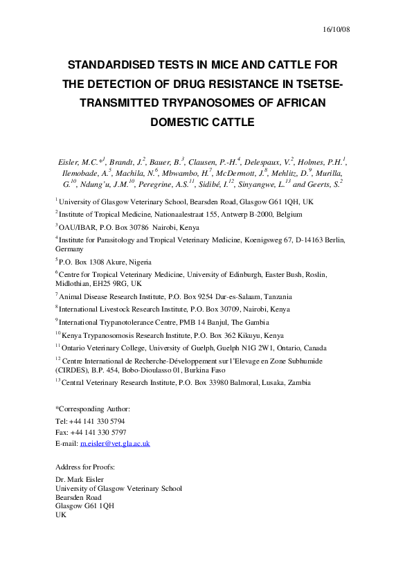 (PDF) Standardised tests in mice and cattle for the detection of drug ...