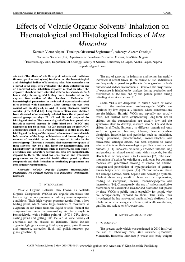 (PDF) Effects of Volatile Organic Solvents’ Inhalation on ...