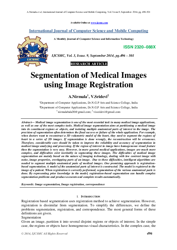 (PDF) Segmentation of Medical Images using Image Registration