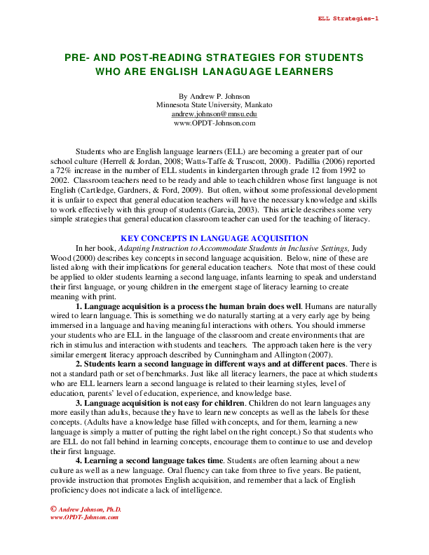 (PDF) PRE- AND POST-READING STRATEGIES FOR STUDENTS WHO ARE ENGLISH ...