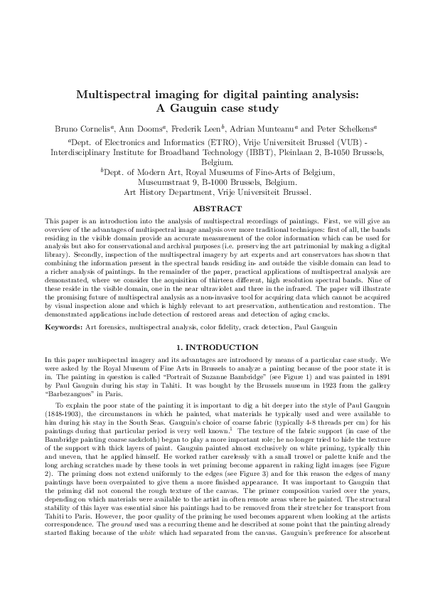 Multispectral imaging for digital painting analysis: A Gauguin case study