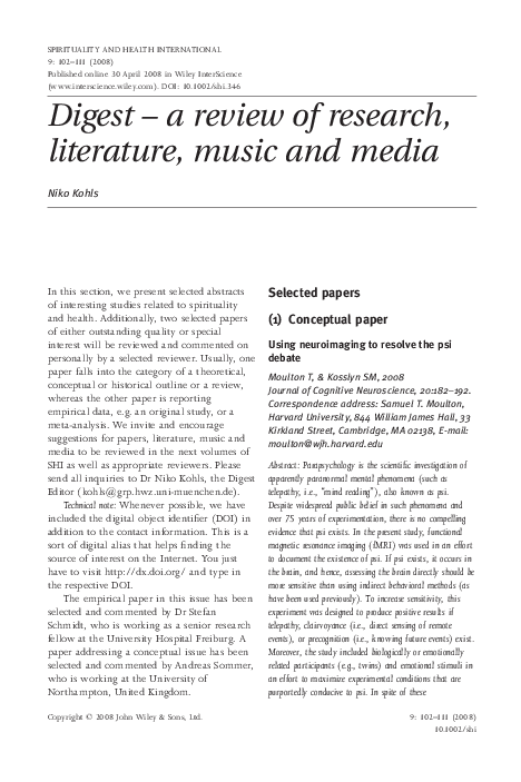 (PDF) Digest a review of research, literature, music and media