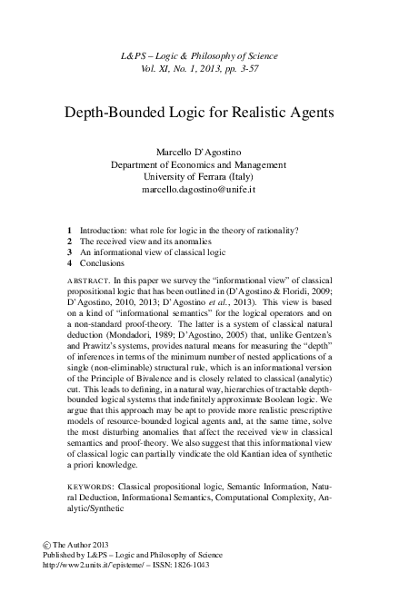 (PDF) Depth-Bounded Logic for Realistic Agents