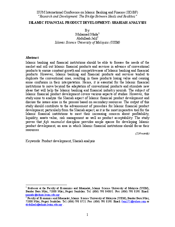 (PDF) Islamic Financial Product Development: Shariah Analysis