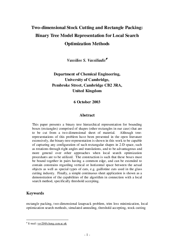(PDF) Two-dimensional stock cutting and rectangle packing: binary tree model representation for ...