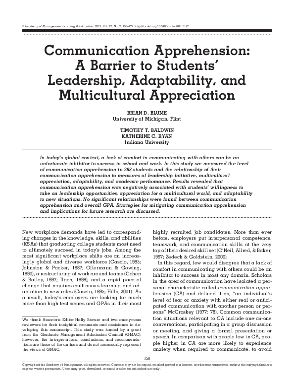 (PDF) Communication Apprehension: A Barrier to Students’ Leadership ...