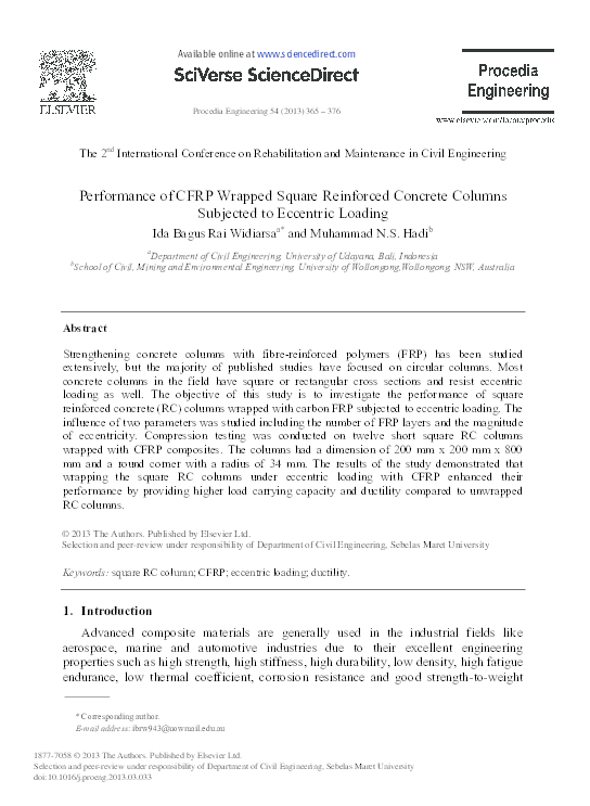 Performance Of Cfrp Wrapped Square Reinforced Concrete Columns Subjected To Eccentric Loading