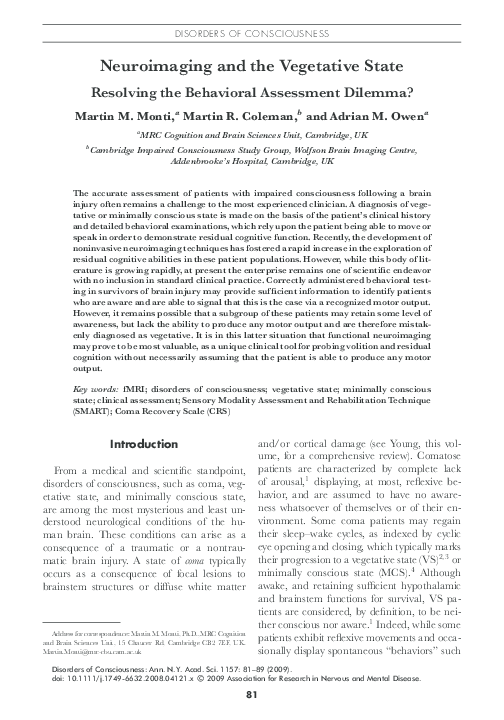 (PDF) Neuroimaging and the vegetative state
