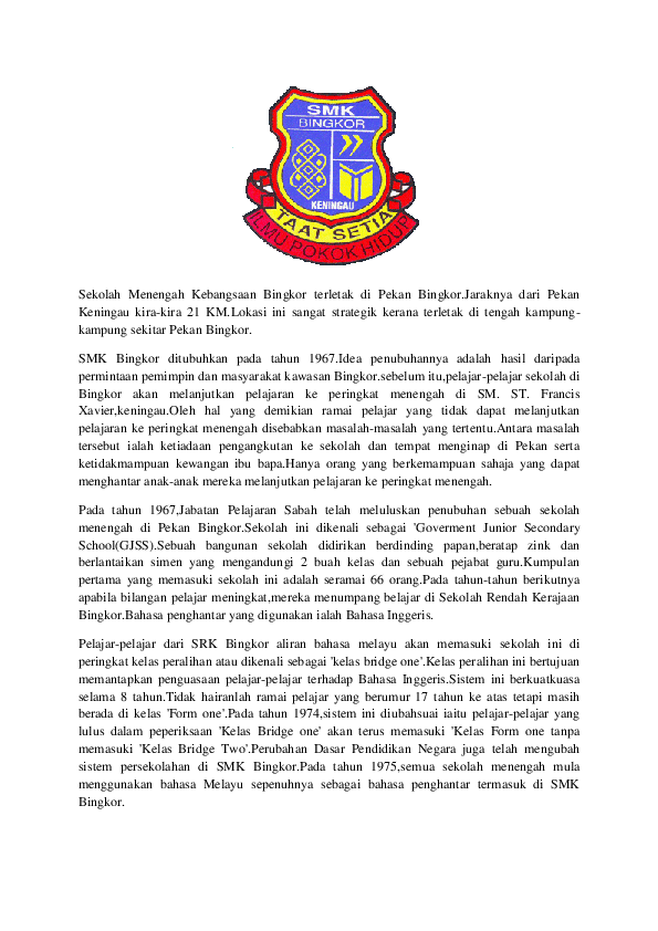 (DOC) Sekolah Menengah Kebangsaan Bingkor terletak di Pekan Bingkor